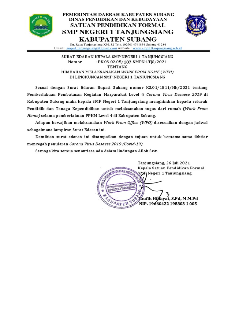 Surat Edaran WFH | PDF