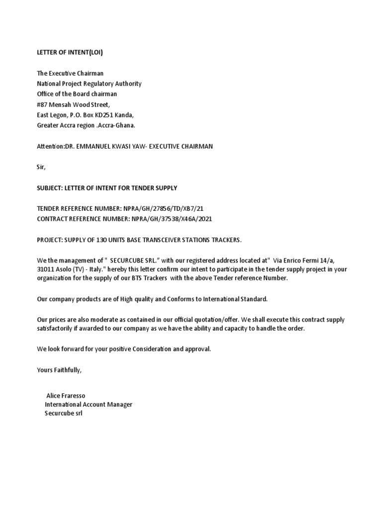 Sample File Letter of Intent | PDF