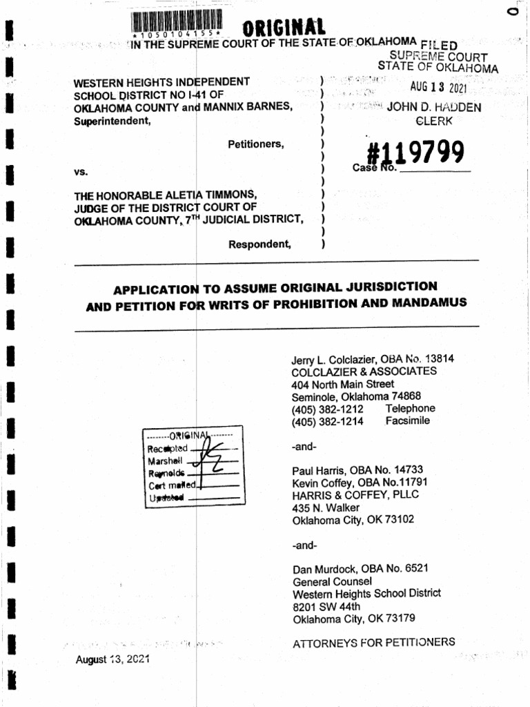 No. PR-119799 - APPLICATION TO ASSUME ORIGINAL JURISDICTION AND PETITION FOR WRITS OF ...
