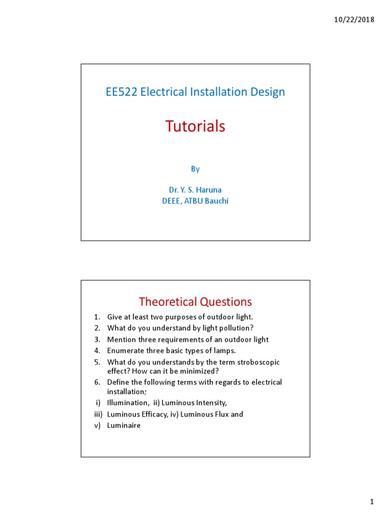 Tutorials: EE522 Electrical Installation Design | PDF | Electrical Wiring | Lighting