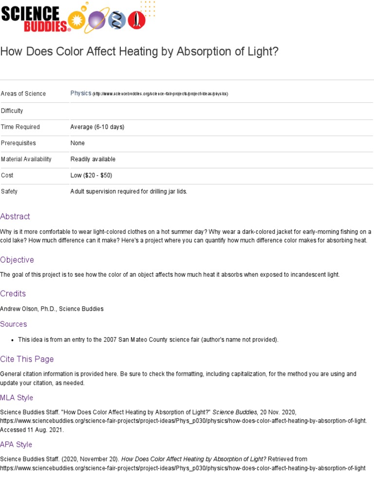 How Does Color Affect Heating by Absorption of Light - Science Project ...