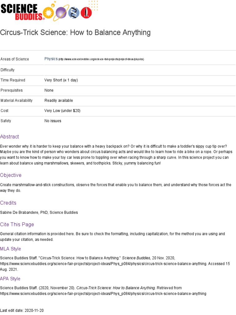 Circus-Trick Science - How To Balance Anything - Science Project | PDF ...