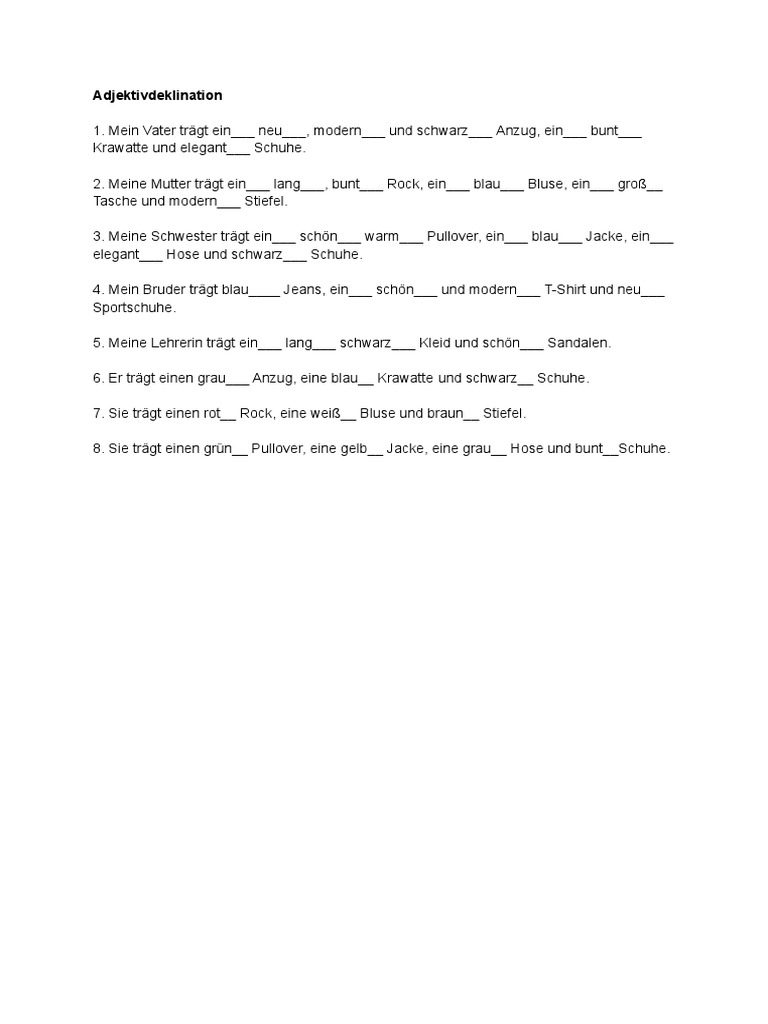 Adjektivdeklination Übungen | PDF