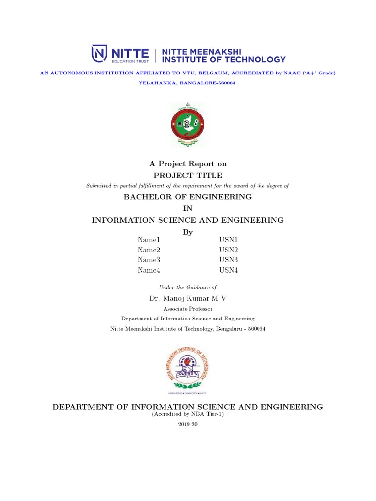 Nitte Meenakshi Institute of Technology Nmit Thesis Latex Template ...