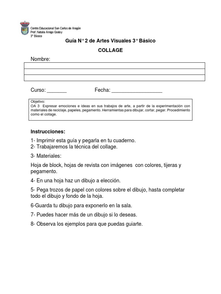 Guía de Collage para 3° Básico | PDF | Arte | Relaciones personales ...