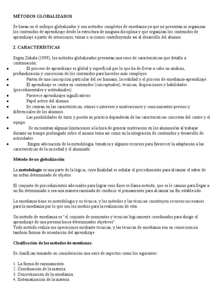 Métodos Globalizados | PDF | Aprendizaje | Cognición