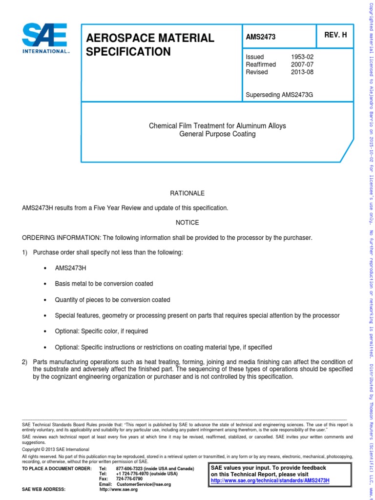 AMS2473 Chemical Film Treatment For Aluminum Alloys General Purpose ...