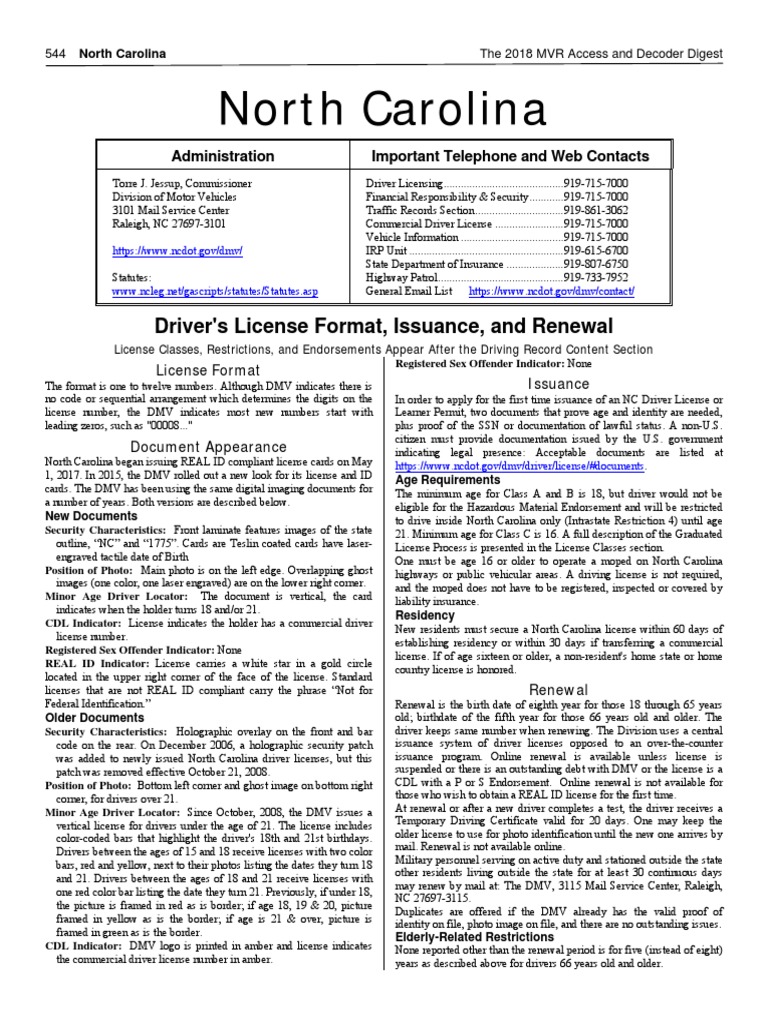 North Carolina Driver's License Overview | PDF | Department Of Motor ...