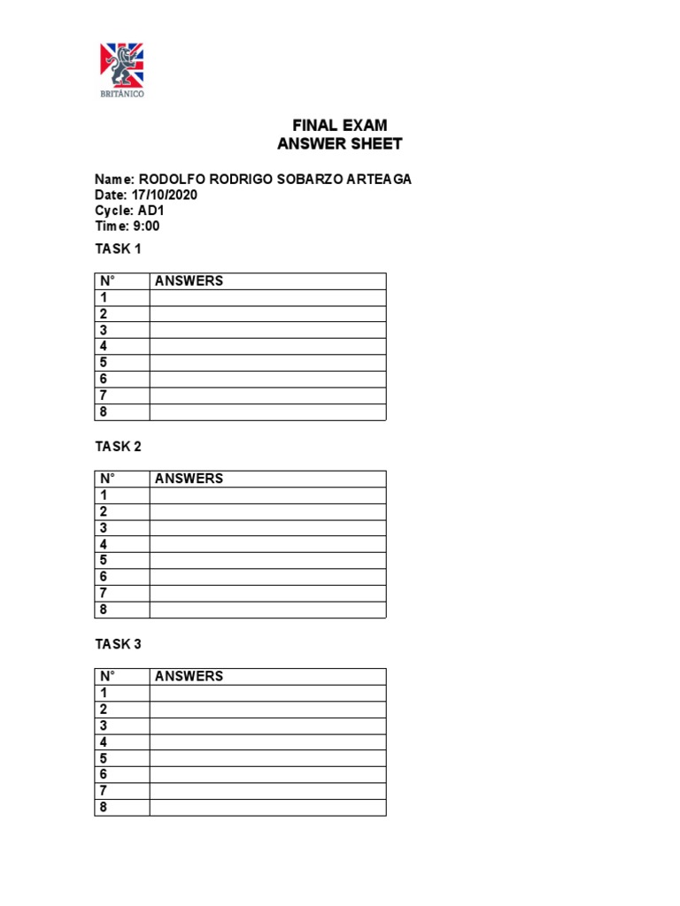 Exam Answer Sheet Template | PDF | Sports & Recreation