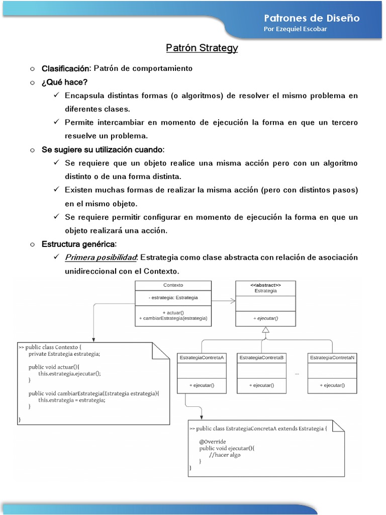 Patrón Strategy | PDF | Algoritmos | Patrón de diseño de software
