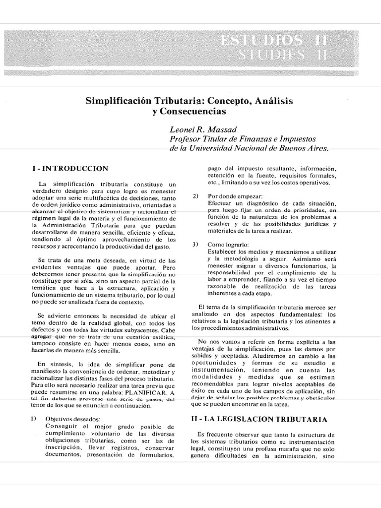 Simplificacion Tributaria Concepto Massad Arg PDF