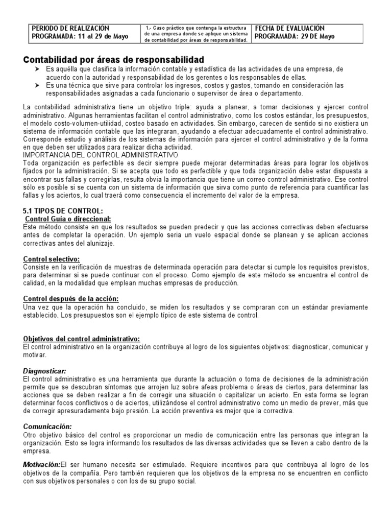 UNIDAD 5 Contabilidad Por Areas de Responsabilidad | PDF | Presupuesto ...