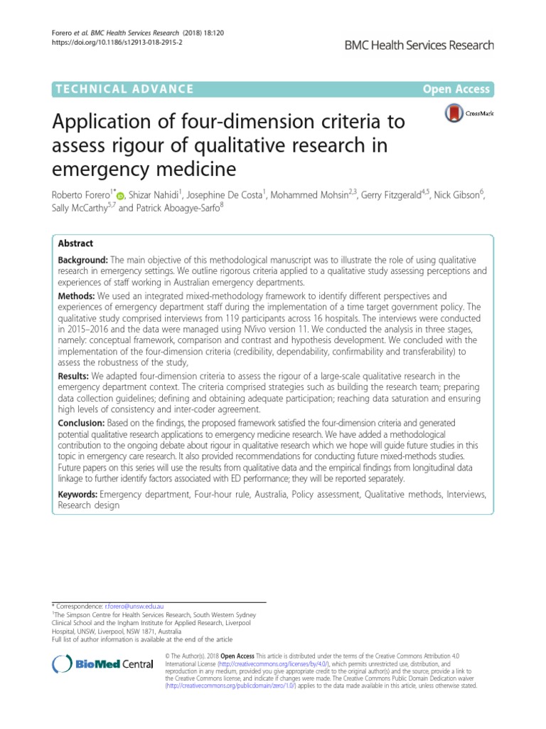 Application of Four-Dimension Criteria To Assess Rigour of Qualitative ...