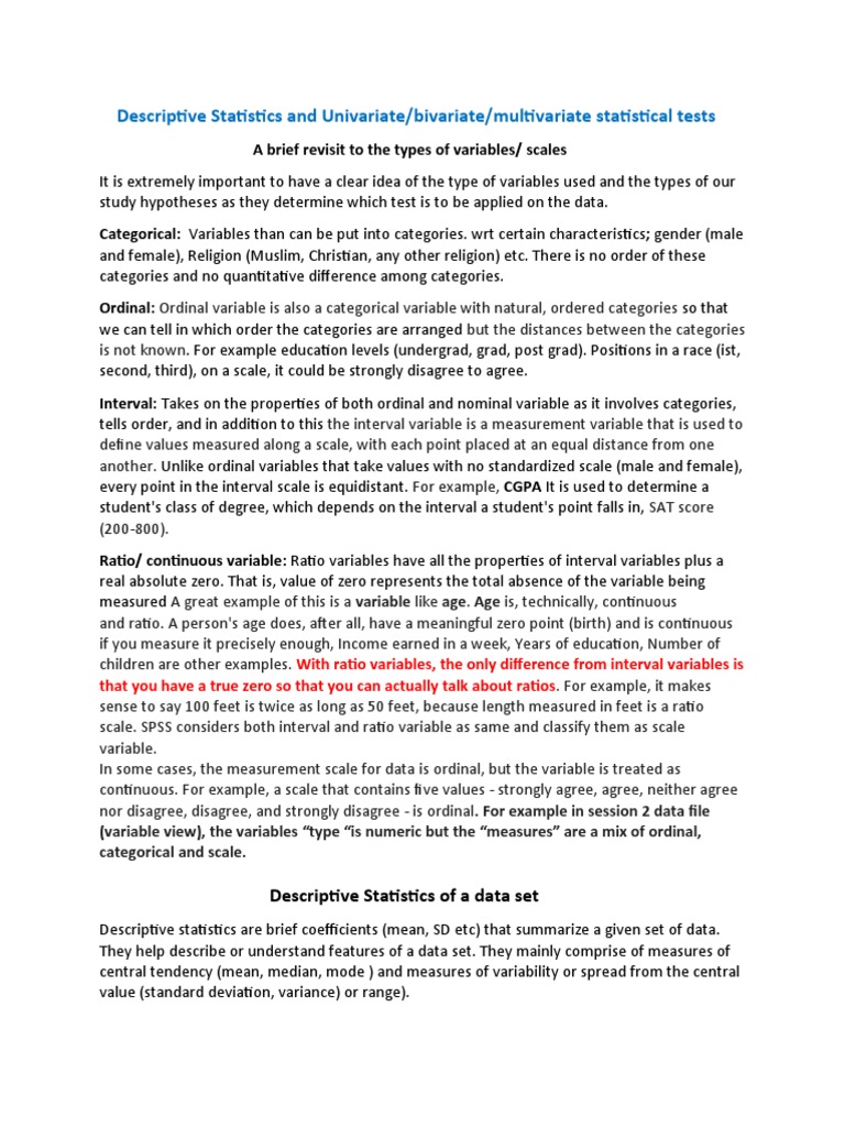 Statistical Tests and Descriptive Stats Guide | PDF | Level Of ...