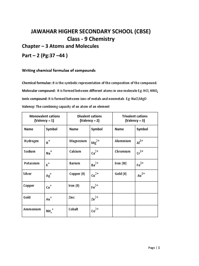 Class 9 Science Chemistry CH3 Part2 | PDF | Mole (Unit) | Chemical ...