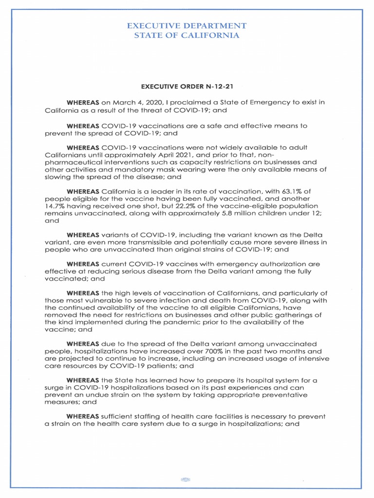 Newsom Public Health Orders For Hospitals | PDF | Executive Order ...