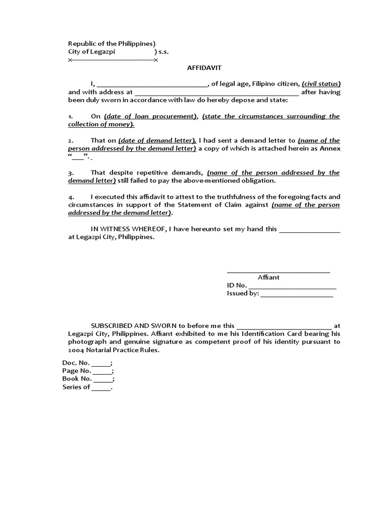 Affidavit For Small Claims (Template) | PDF