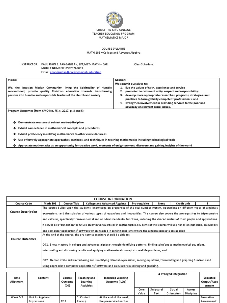Math 101 - Revise - Syllabus | PDF | Equations | Function (Mathematics)