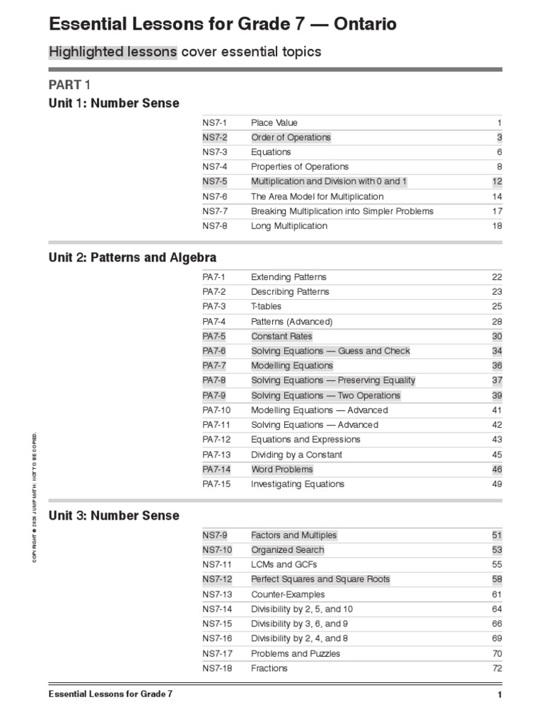 Grade 7 Essential Lessons For 2020-2021-ON | PDF | Area | Perpendicular