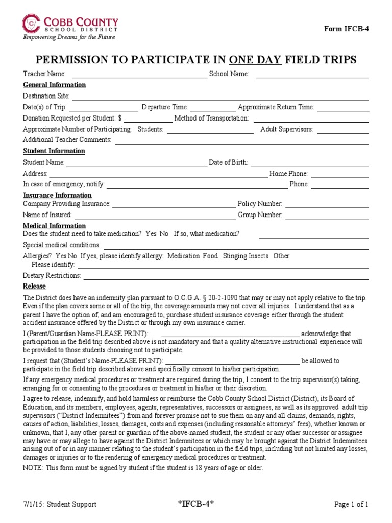 Field Trip Permission Form | PDF | Indemnity | Justice