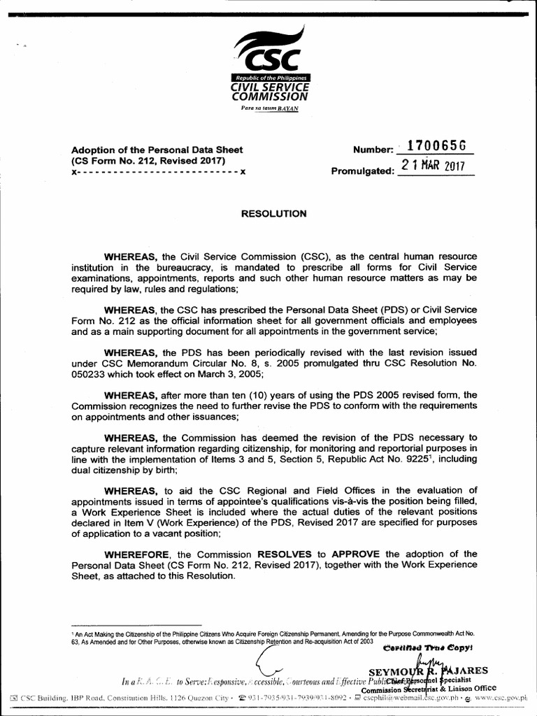CSC Resolution No. 17-00656 | PDF