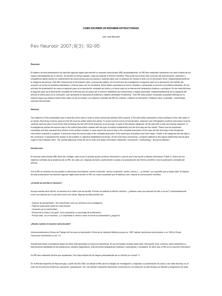 Como Escribir Un Resumen Estructurado | PDF | Sumario abstracto) | Cirugía