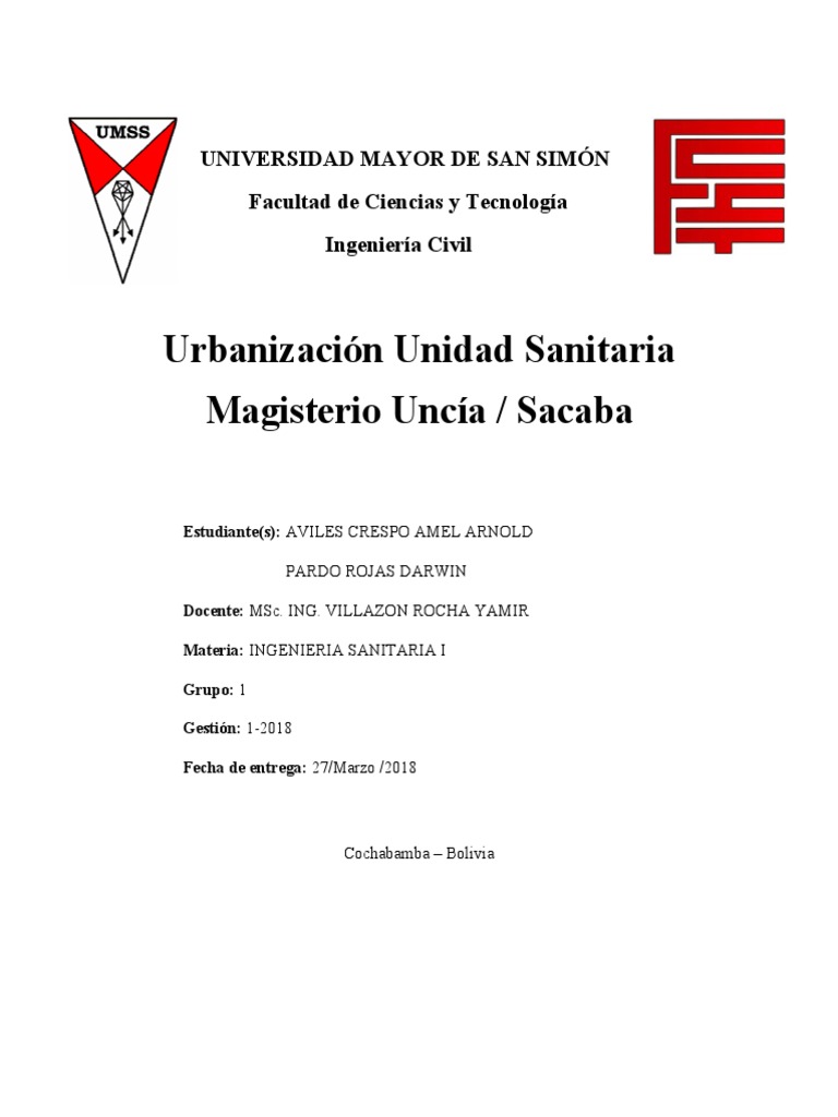 Urb. Unit. Sanit. Msc. Uncia-Sacaba Primer Trabajo | PDF | Ingeniería ...
