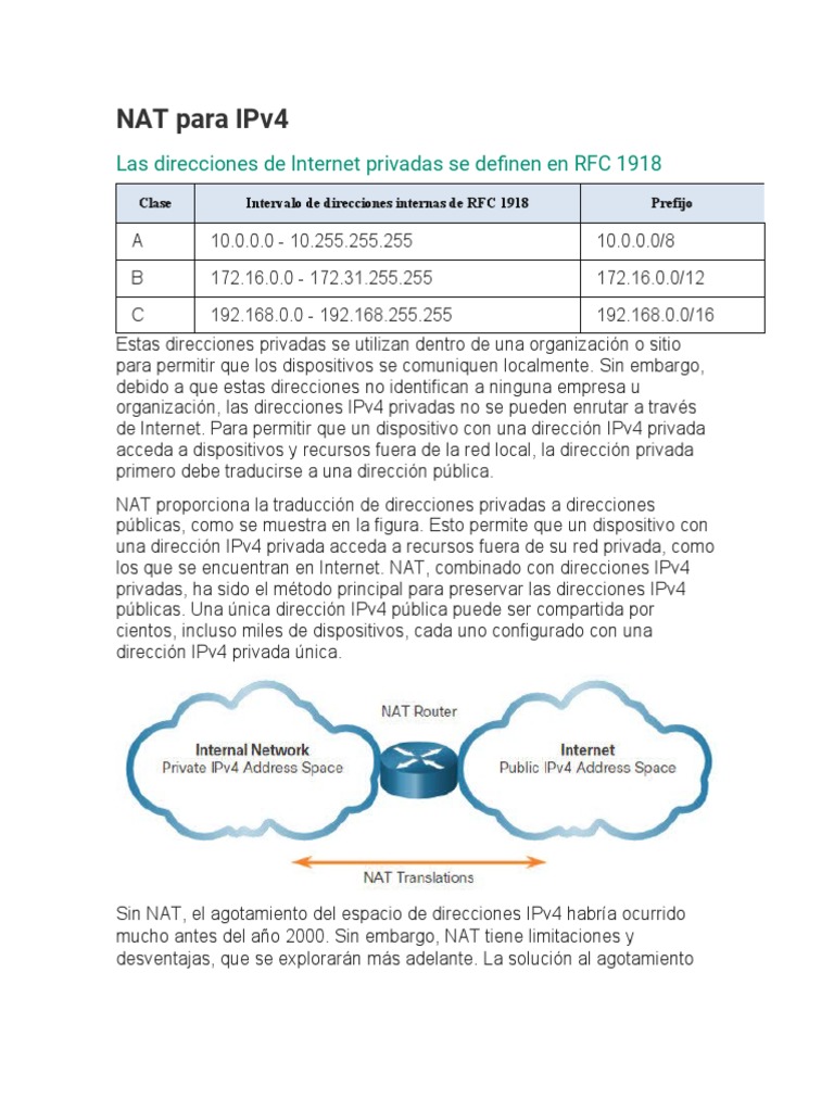 NAT para IPv4 | PDF | Dirección IP | Enrutador (Computación)
