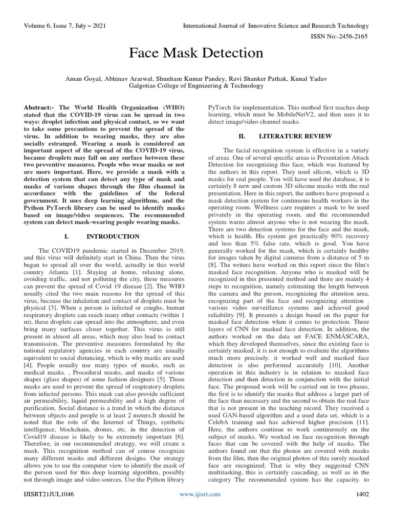 Face Mask Detection | Download Free PDF | Deep Learning | Computing