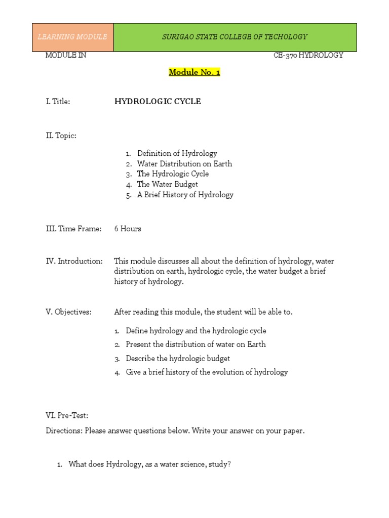 Module 1 (Hydrologic Cycle) | PDF | Hydrology | Water