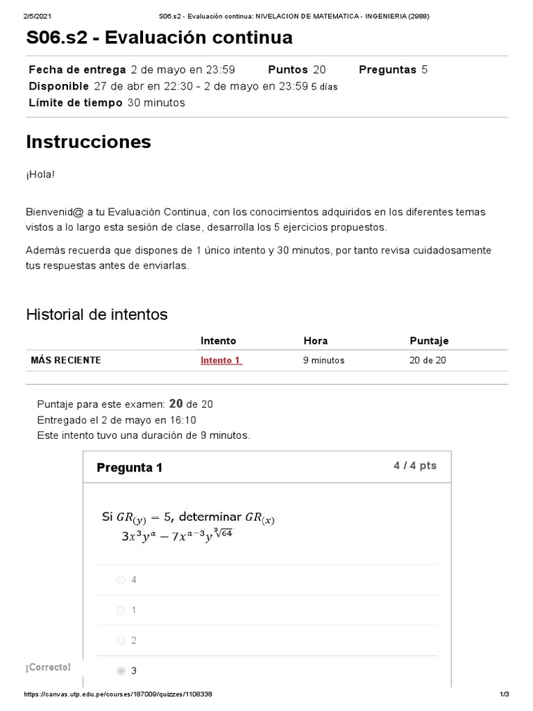 S06.s2 - Evaluación Continua - NIVELACION DE MATEMATICA - INGENIERIA (2988) | PDF | Science ...