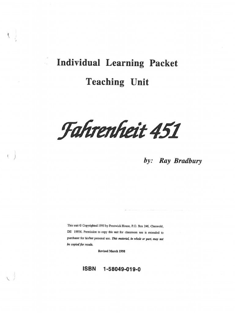 Fahrenheit 451 Teaching Unit by Ray Bradbury | PDF