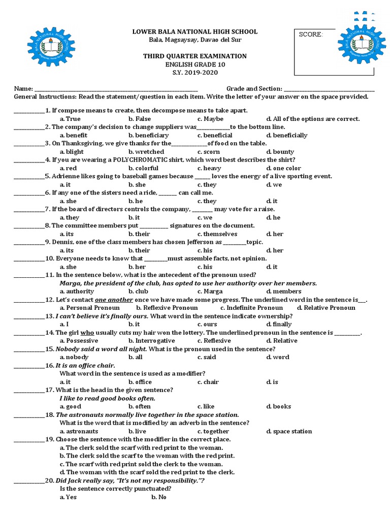 Grade 10 THIRD QUARTER EXAM | PDF | Volcano | Pronoun