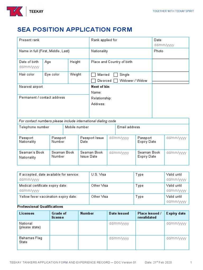 TNK Seafarer Application Form | PDF | Information Privacy | Ships
