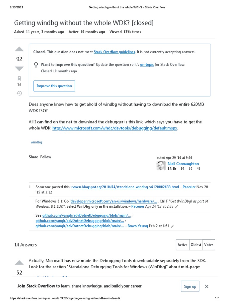 Getting Windbg Without The Whole WDK - Stack Overflow | PDF | Software | Computing