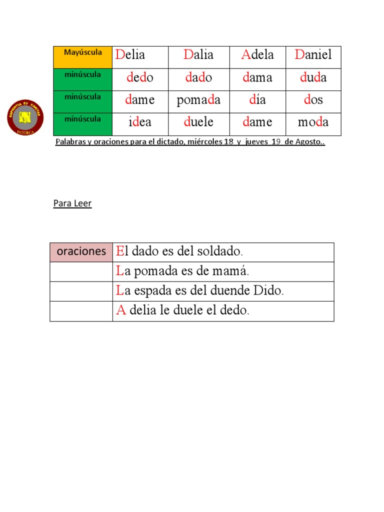 Dictado Letra D | PDF