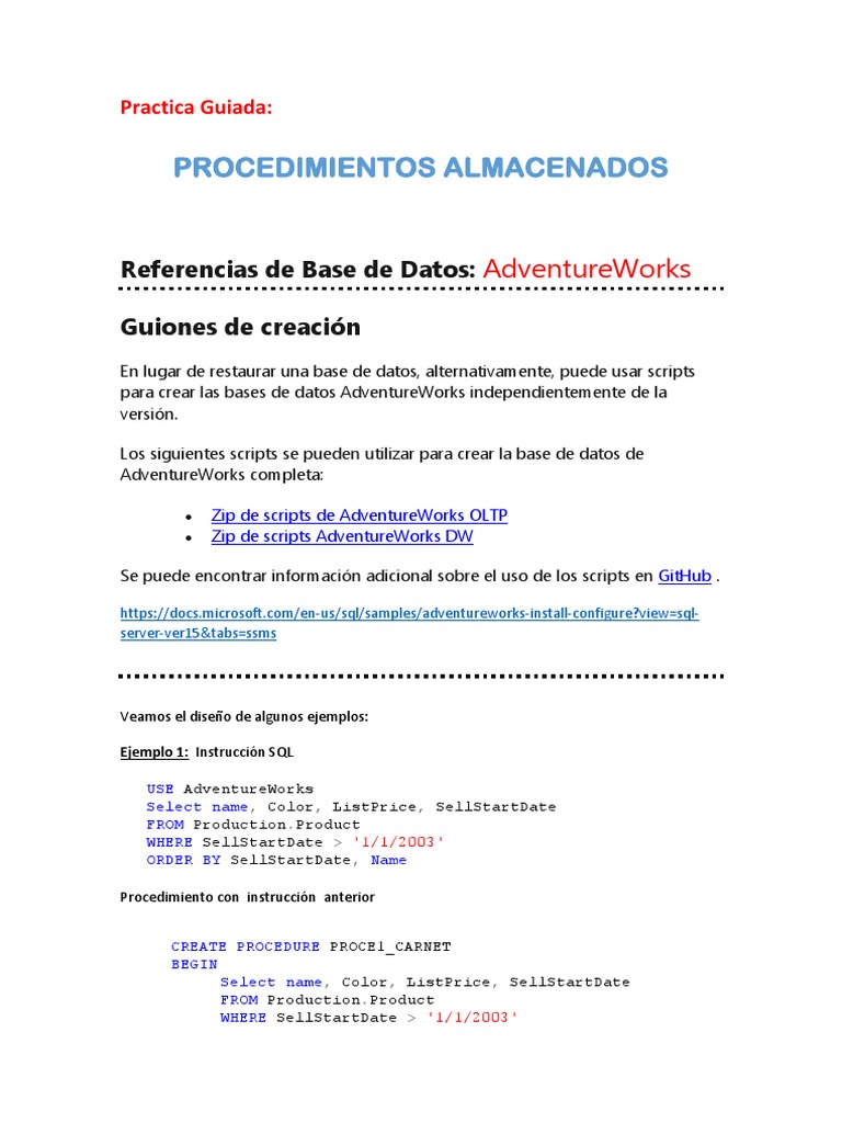 Practica Procedimientos - Almacenados - SQL - Server | PDF | SQL | Software