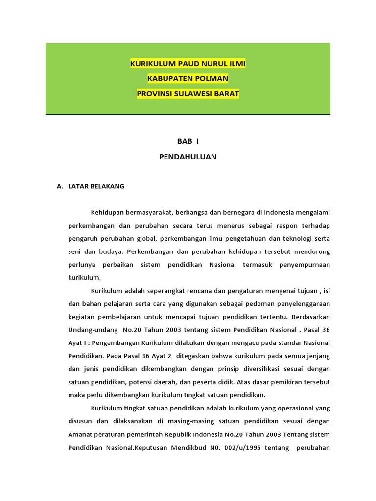 Kurikulum PAUD Nurul Ilmi Polman | PDF | Karier & Perkembangan
