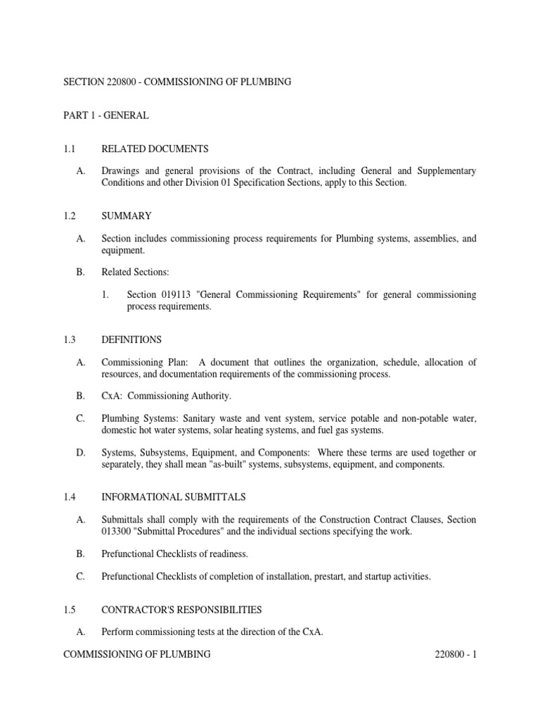 Plumbing Commissioning | PDF | System | Plumbing