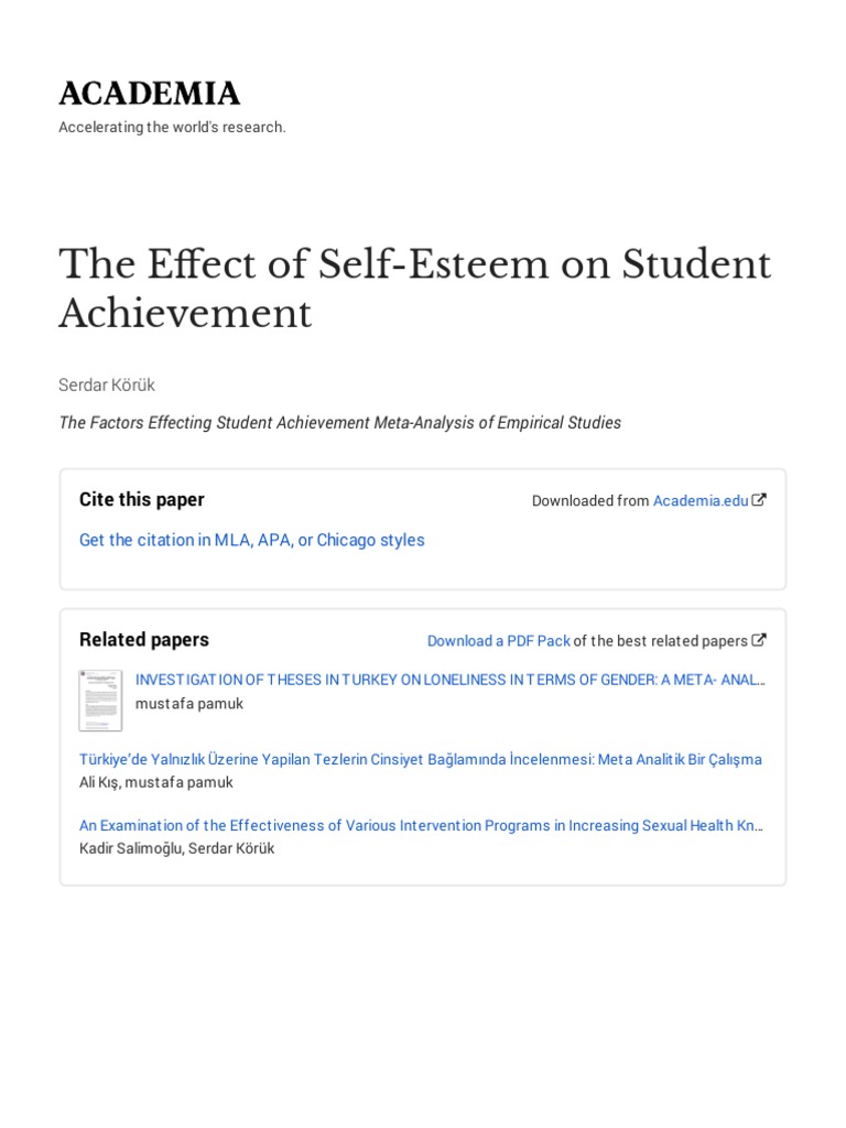 The Effect of Self-Esteem On Student Achievement: Cite This Paper | PDF ...