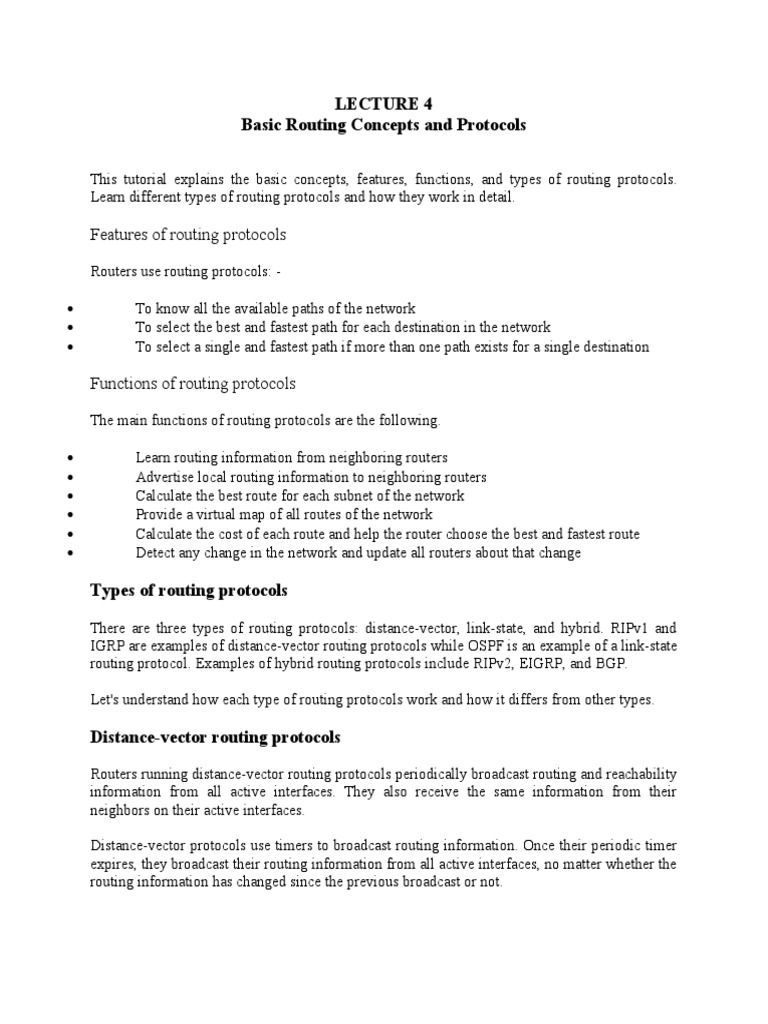 Lecture 4 Basic Routing Concepts Download Free Pdf Routing Internet Architecture