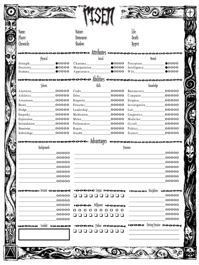WOD - Wraith - The Oblivion - Character Sheet - The Risen | PDF | Role Playing Games | Leisure
