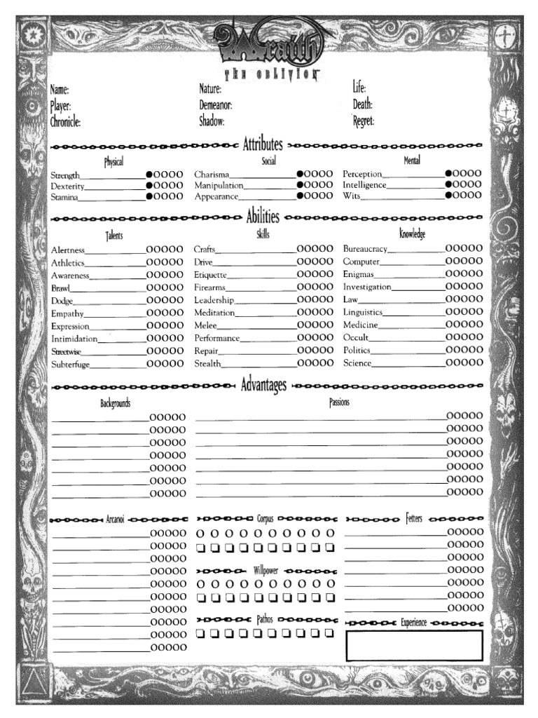 WOD - Wraith - The Oblivion - Character Sheet | PDF
