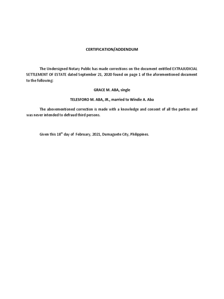 Certification Addendum Aba | PDF