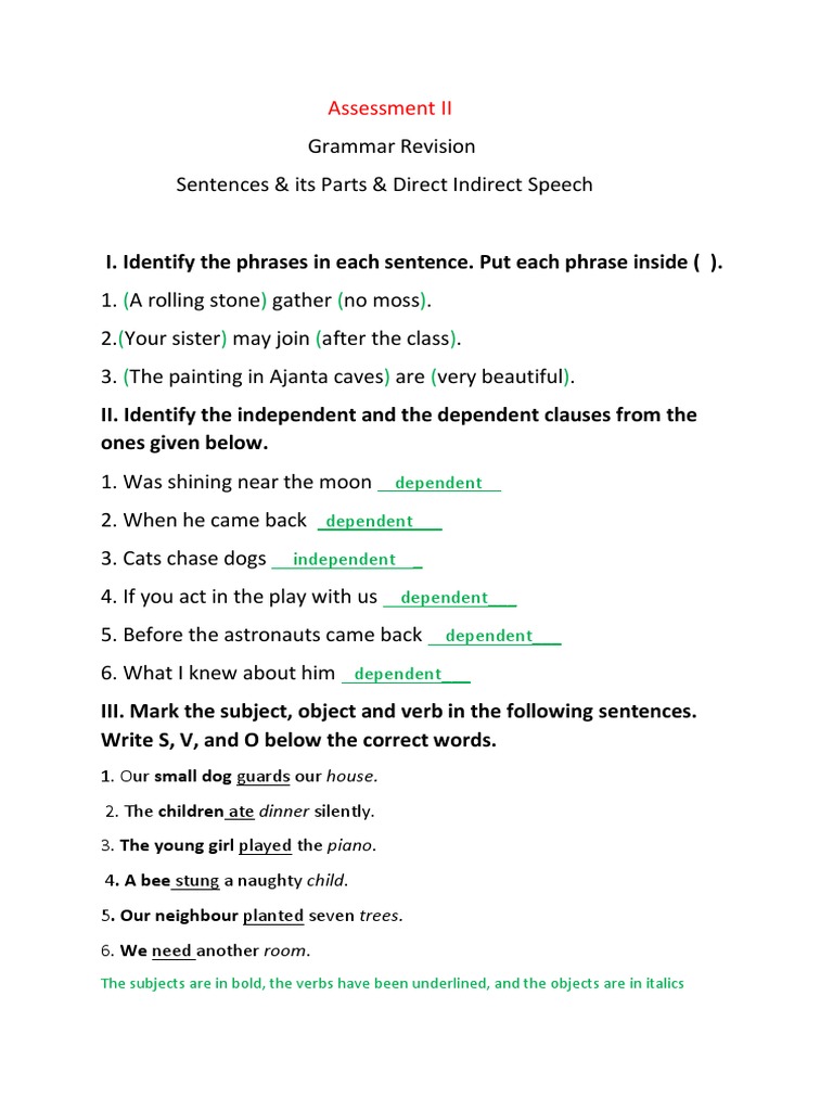 Assessment 2 Grammar Revision Answerkey | PDF | Sentence (Linguistics ...
