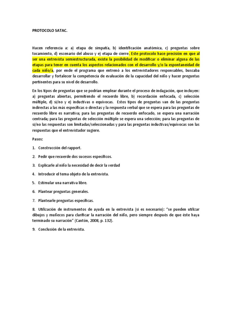Protocolo Satac Resumen | PDF
