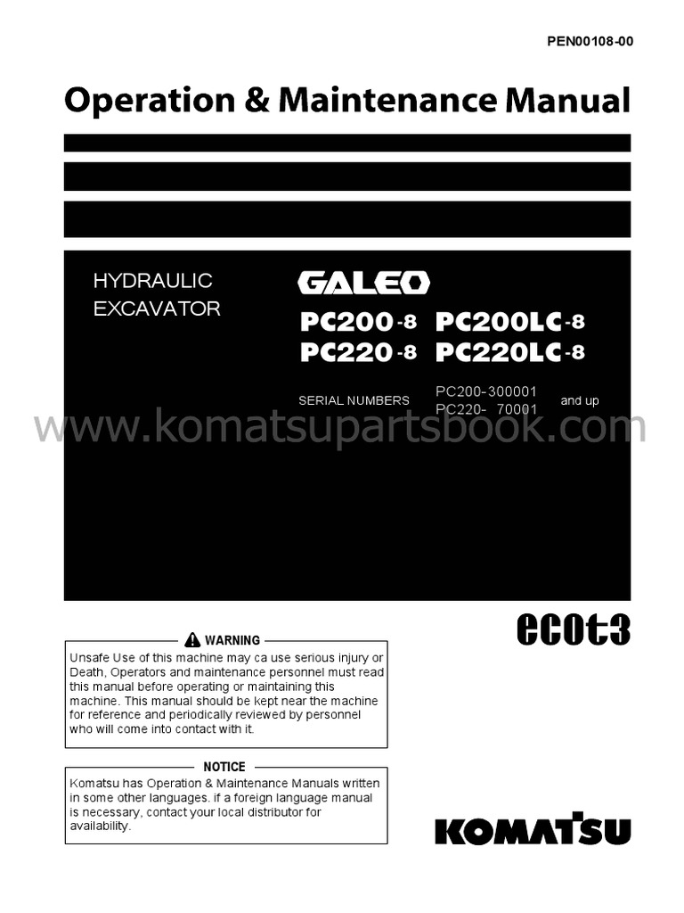 PC200 220-8 (PEN00108-00A) (OM Eng) (WM) | PDF | Safety | Pipe (Fluid ...