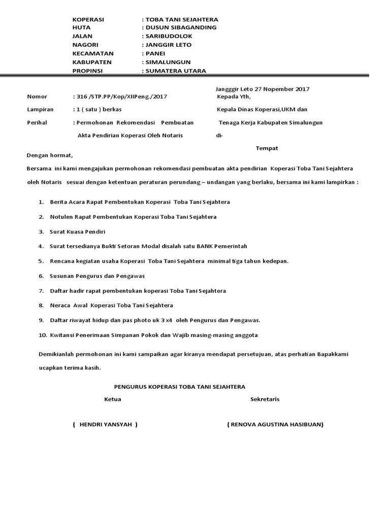 AKTA PENDIRIAN KOPERASI Janggir Leto | PDF