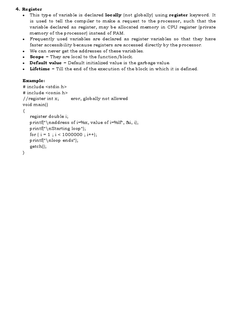 Understanding Register Variables in C | PDF | Computers