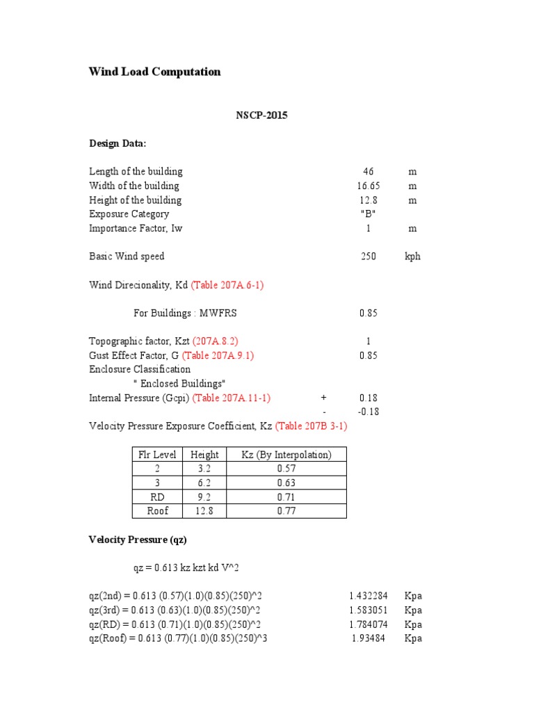 Wind Load Computation: NSCP-2015 Design Data | PDF | Windward And ...
